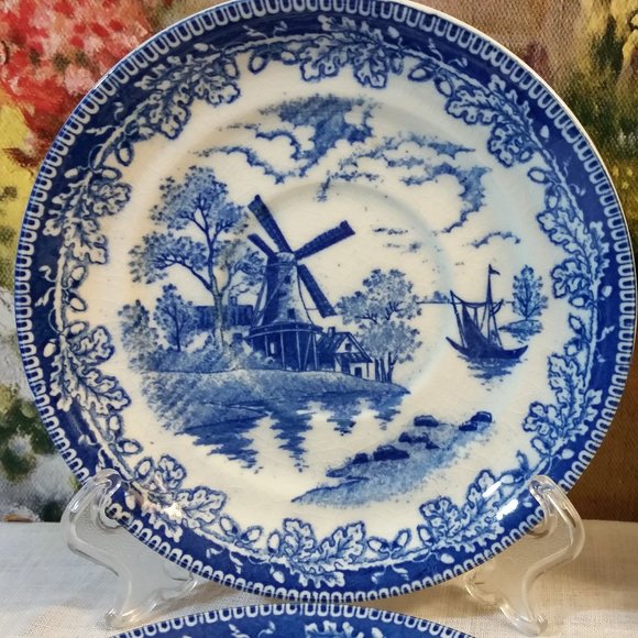 DUTCH WINDMILL SCENE | Dining | Vintage Japan Blue White Dutch Windmill ...